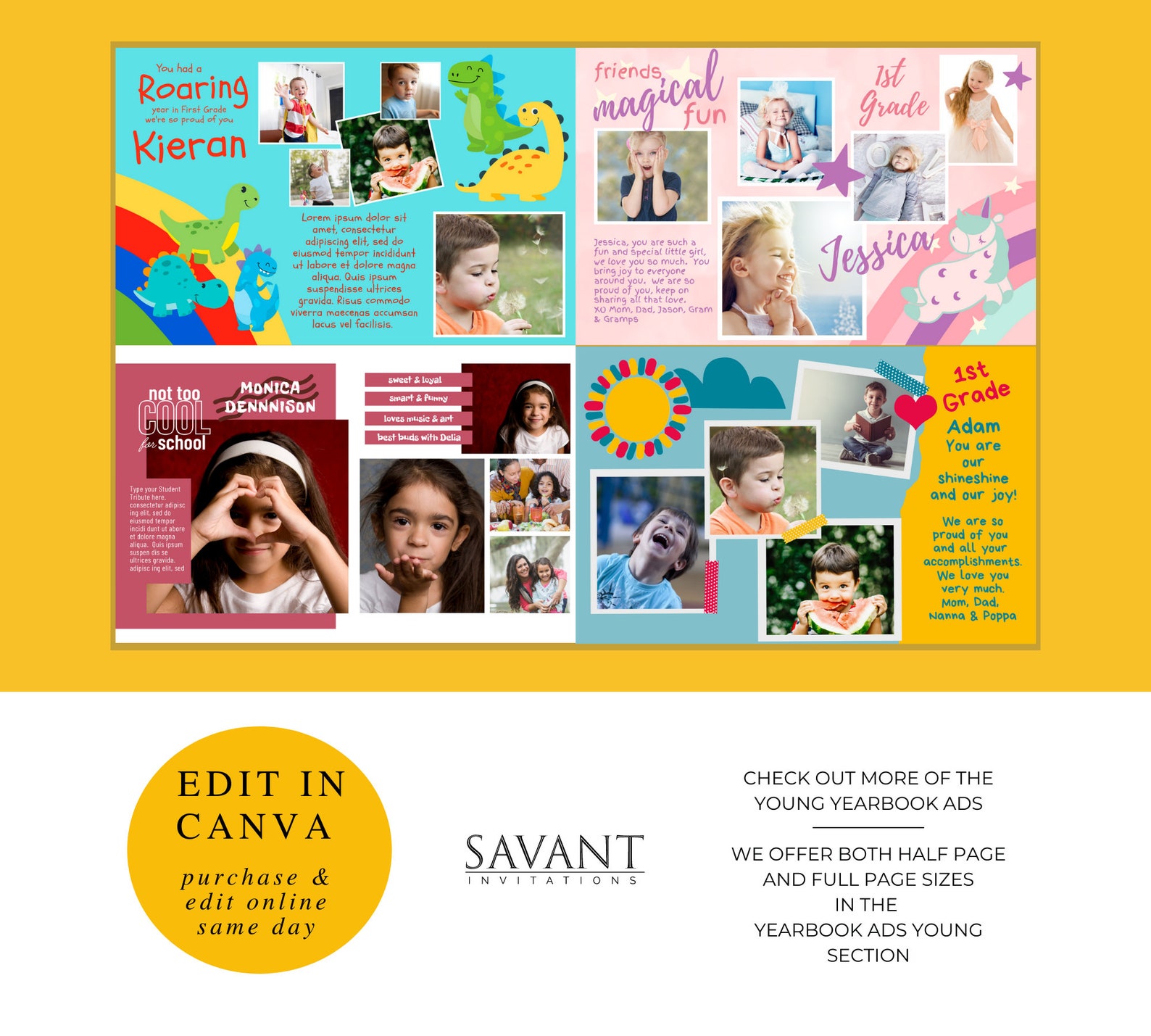 Sunshine Yearbook Ad for Elementary Middle School Full Page - Etsy