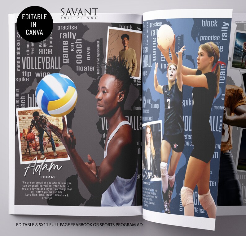Volleyball Yearbook Sports Program Tribute Template Edit and - Etsy