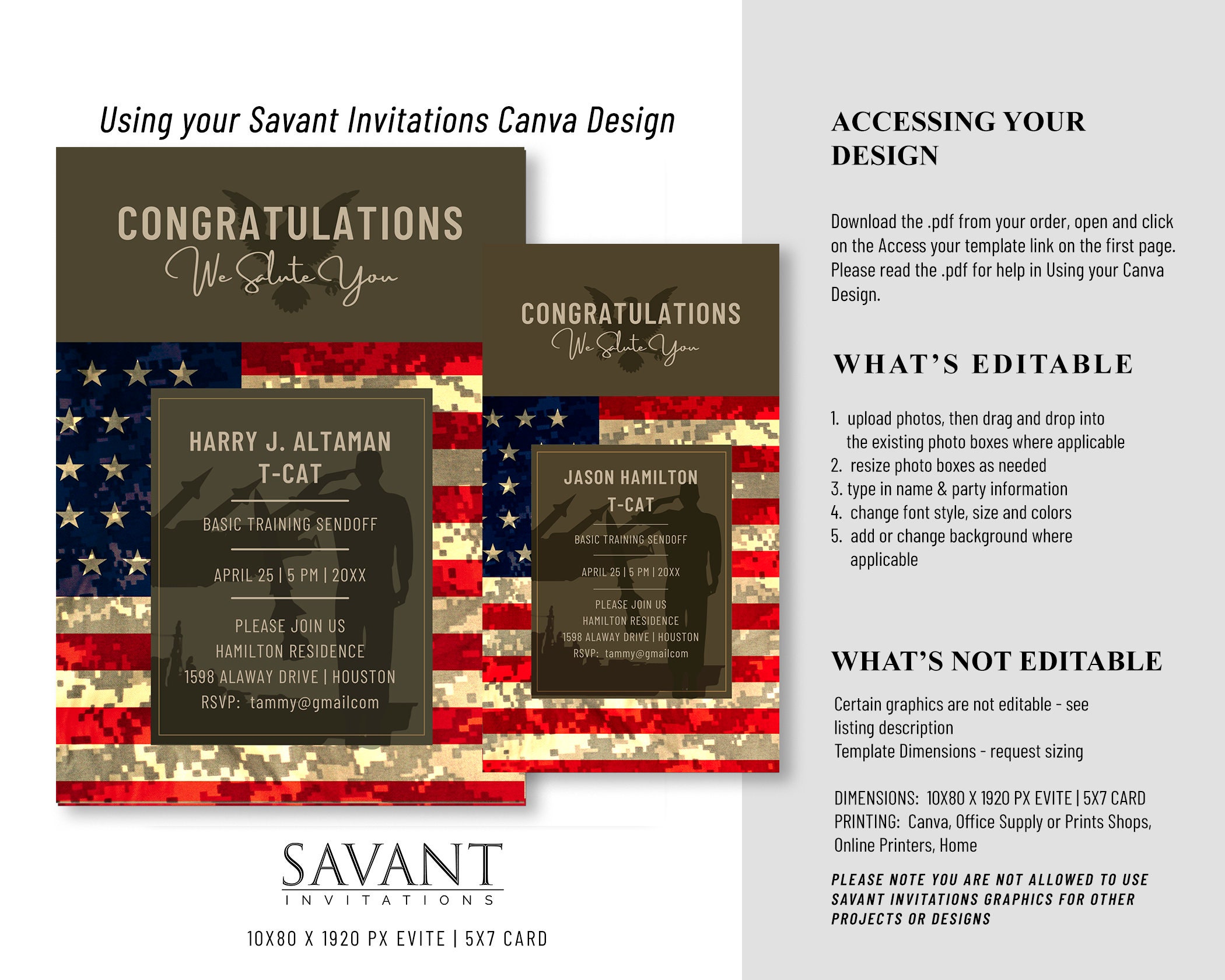 Military Party Invitation Editable 5x7 Card Electronic Party | Etsy