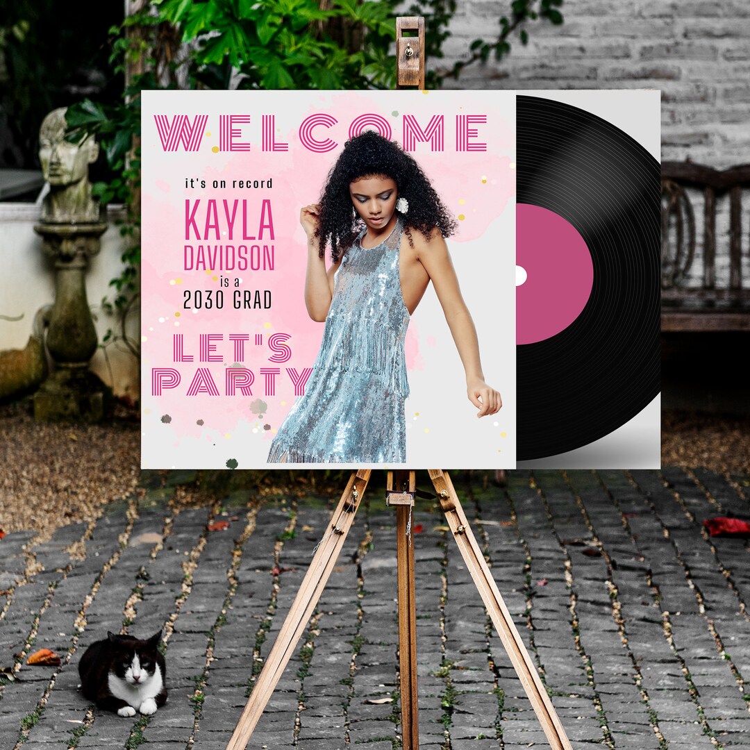 Graduation Welcome Party Sign - It's on Record Fun, Modern Party Sign ...