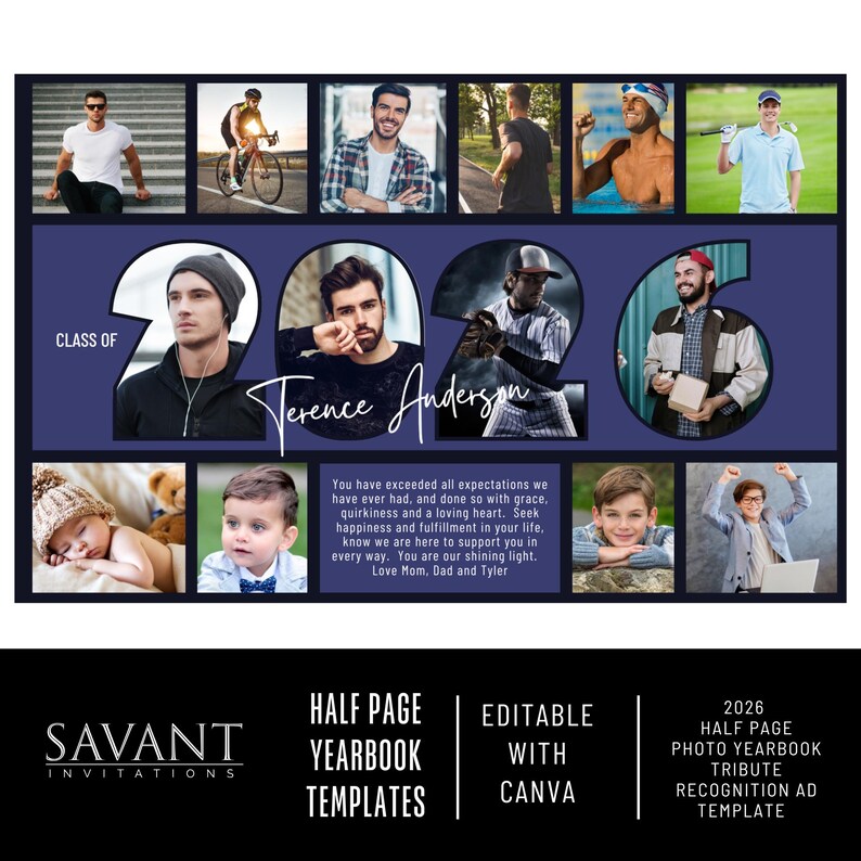 2026 Graduation Yearbook Photo Collage Ad Template: Half Page, Edit in ...
