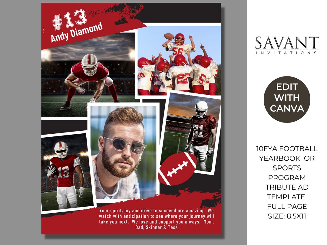 Senior YEARBOOK Football Ad or SPORTS PROGRAM Full Page Tribute ...