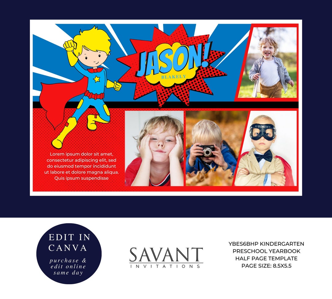 Super Hero HALF PAGE Yearbook Tribute Ad - Blonde Super Hero, Buyer Edits This Template With ...
