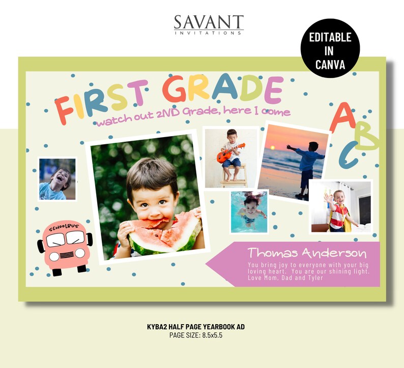 Kindergarten Half Page Yearbook Ad Template. COLORFUL YEARBOOK AD ...