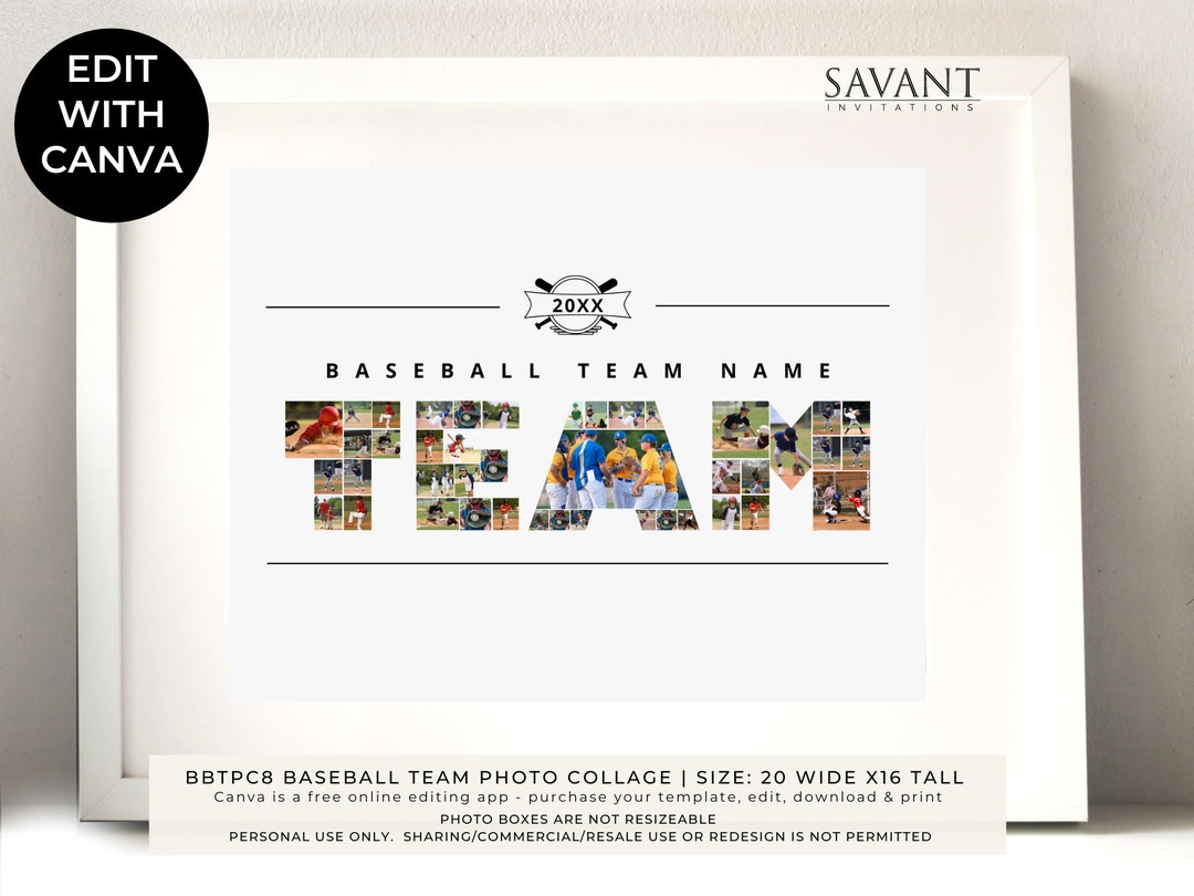Baseball Team Photo Collage Template - Editable Team Poster, Gift for ...