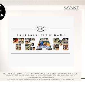 Baseball Team Photo Collage Template - Editable Team Poster, Gift for ...