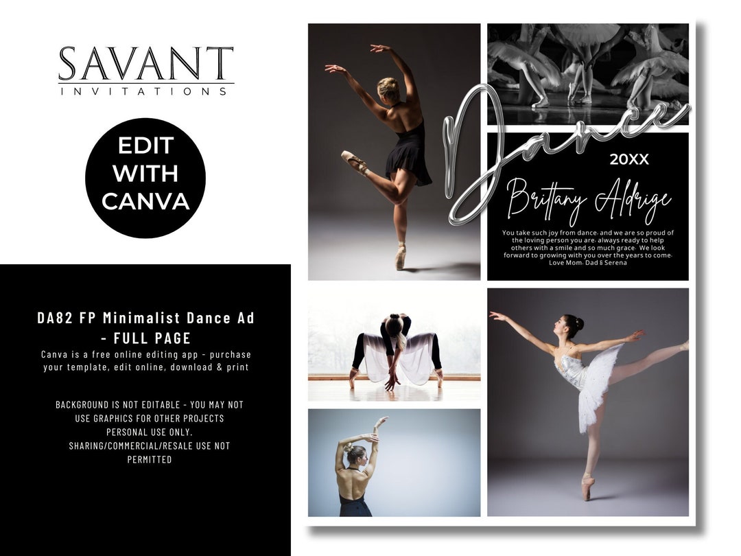 Dance Ad - Recital Program Tribute Ad Template - Full Page - Editable ...