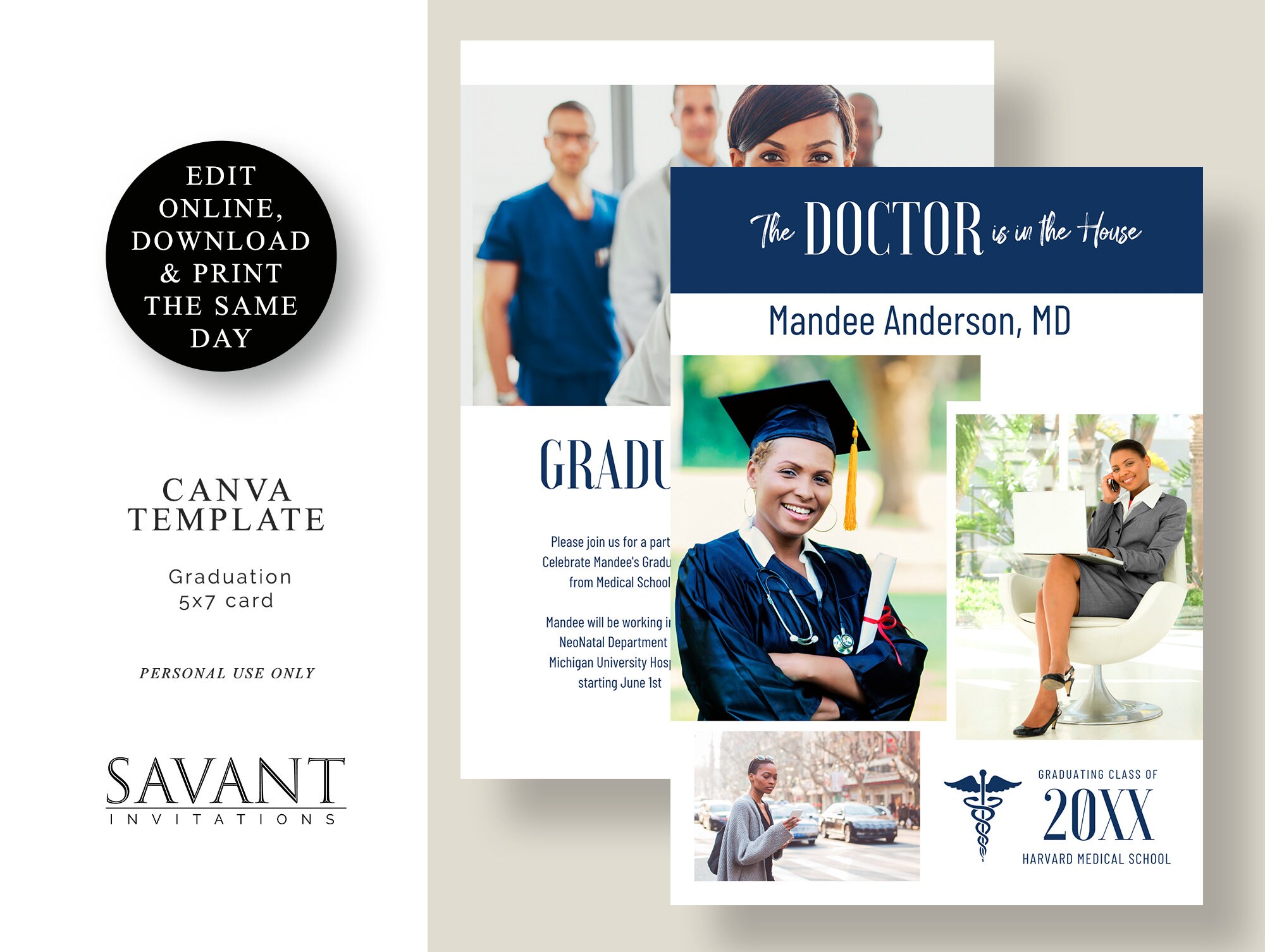 Personalized Doctor Graduation Card CANVA TEMPLATE Graduation | Etsy