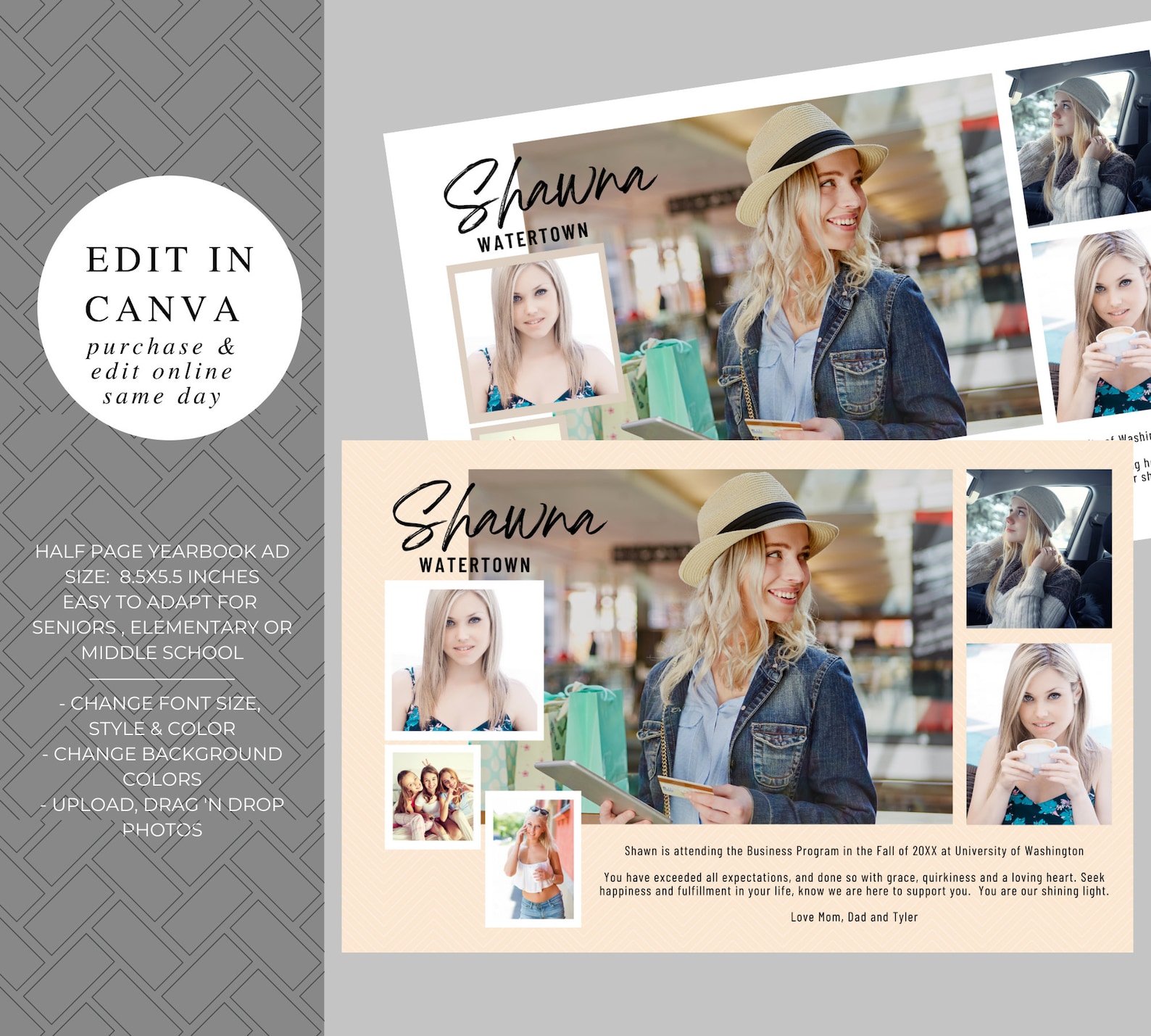 HALF PAGE Yearbook Ad Template Canva Template DIY Editable - Etsy