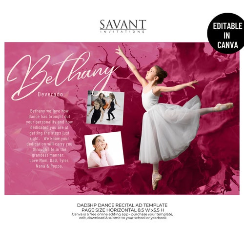 Full Page Dance Recital Program Ad Canva Template - Etsy