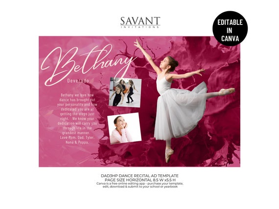 Dance Recital Program Ad Canva Template Personalize Your - Etsy