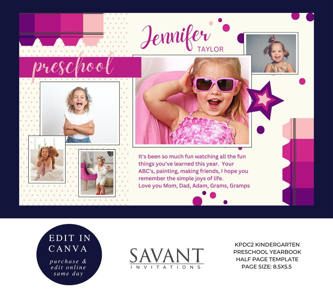 New! Kindergarten Preschool Yearbook Ad Tribute Template - Pretty in ...