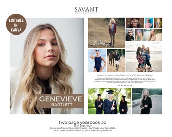 2 Page Graduation Yearbook Ad Tribute Template Editable Canva | Etsy