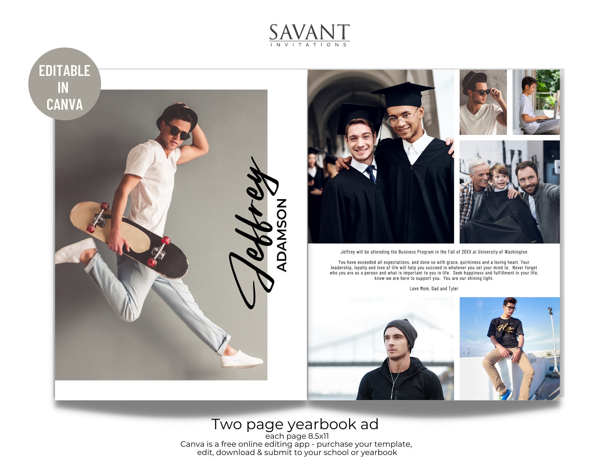 Editable Graduation Yearbook Ad Template 2 Page Canva - Etsy