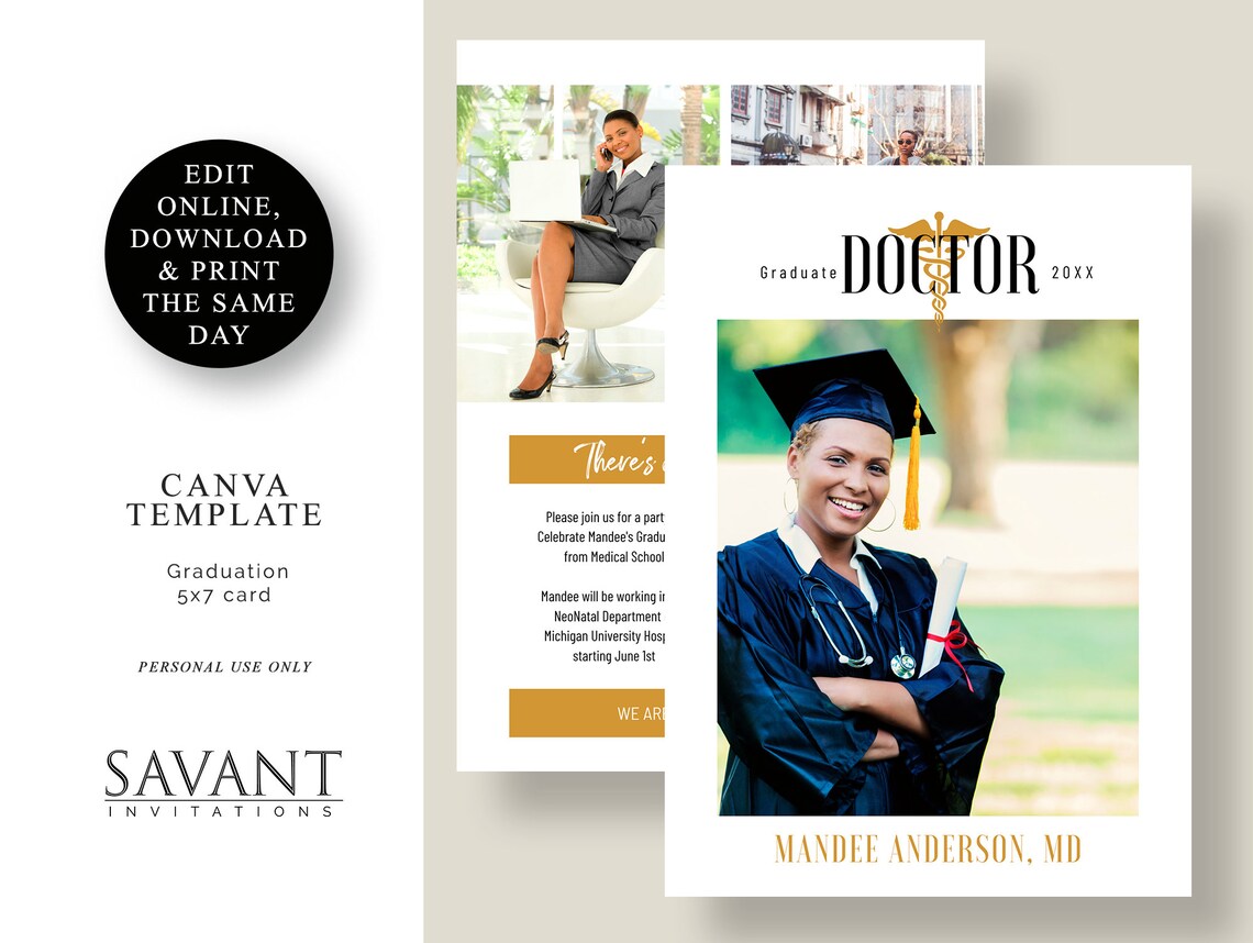 Personalized Doctor Graduation Card CANVA TEMPLATE Graduation | Etsy