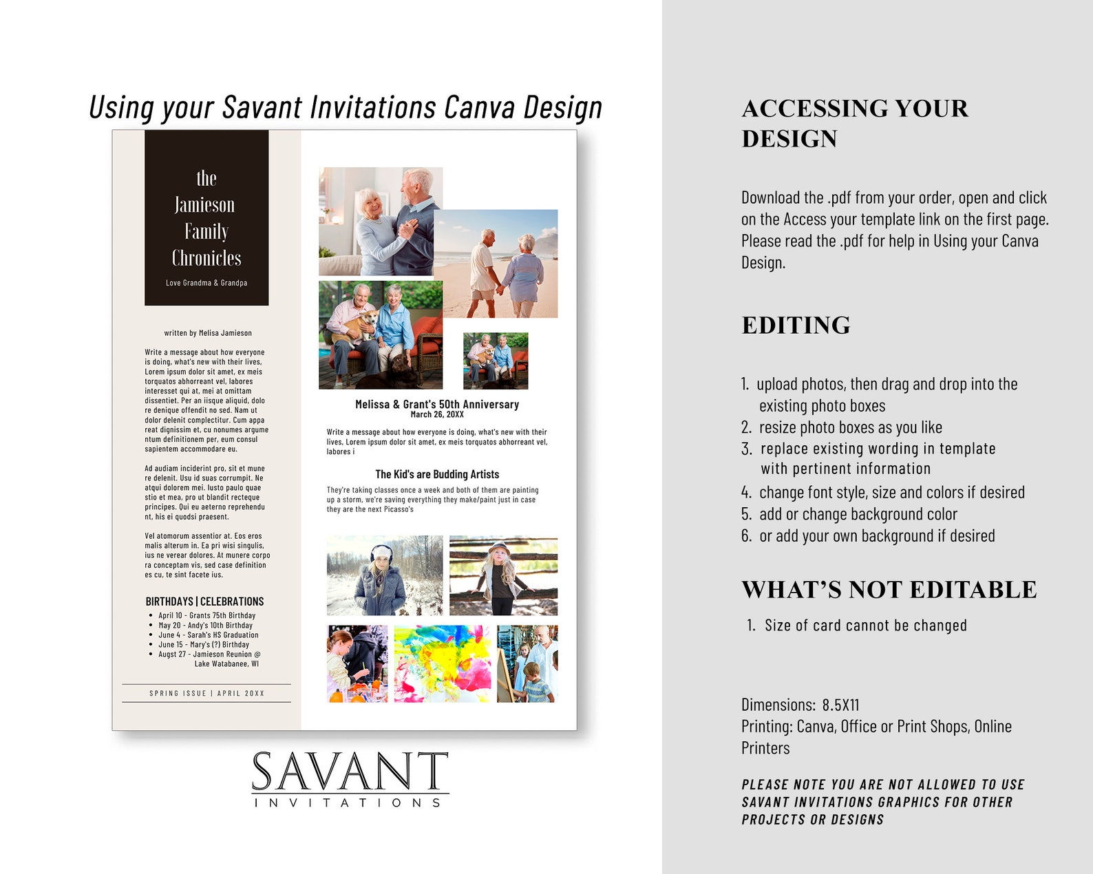 Newsletter Template, Family Photo Collage Newsletter, CANVA TEMPLATE ...