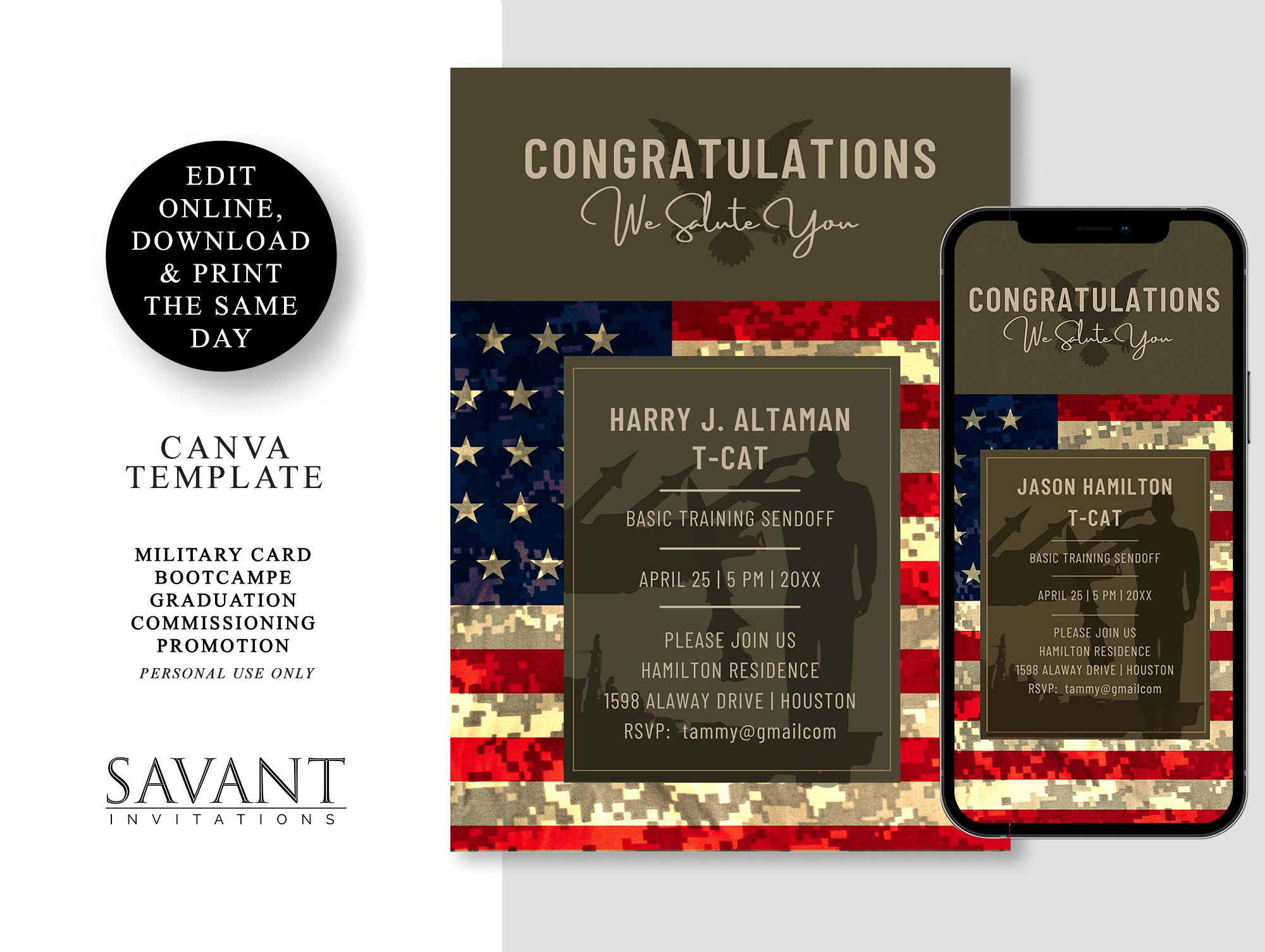 Military Party Invitation Editable 5x7 Card Electronic Party - Etsy