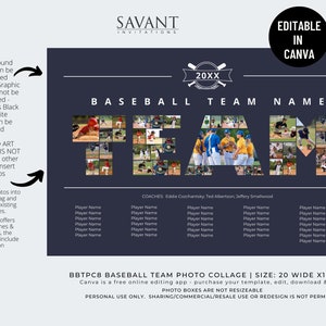 Baseball Team Photo Collage Template - Editable Team Poster, Gift for ...