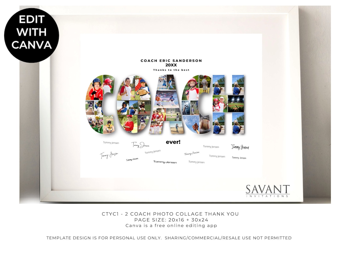 Coach Photo Collage - Editable Sports Team Thank You Signature Poster ...