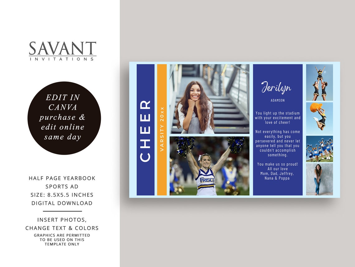 Half Page Cheer Yearbook Ad Template Sports Program Ad - Etsy