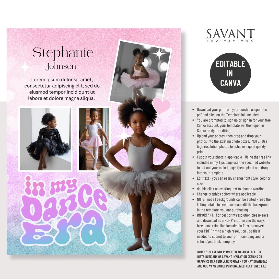 Dance Recital Ad Template: 'in My Dance Era' Full Page Yearbook Tribute ...