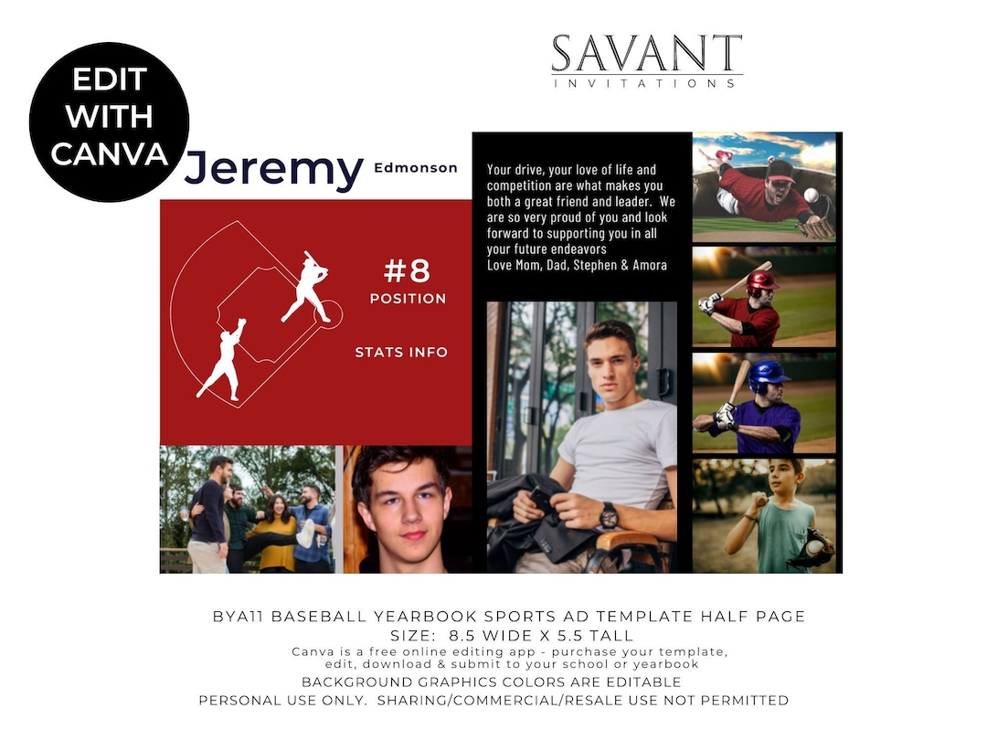 Baseball Yearbook Ad Template, Sports Program Ad, Editable in CANVA, 8 ...