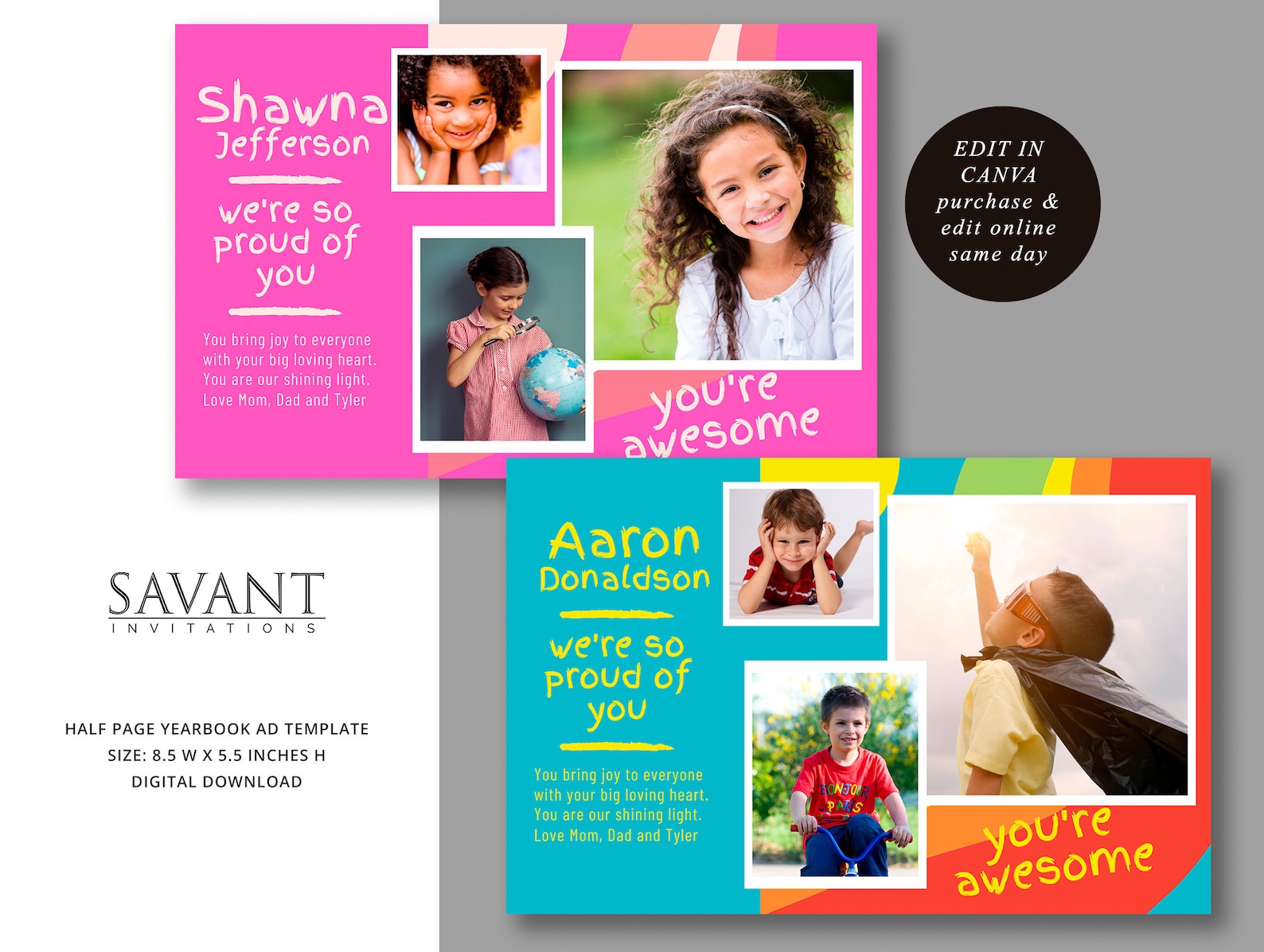 Bold Bright Yearbook Ad for Elementary Middle School Half - Etsy