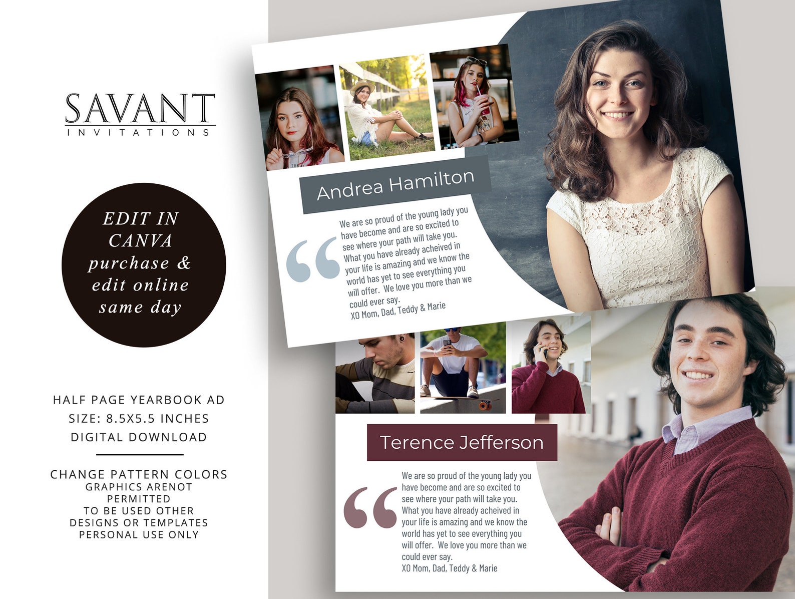 Yearbook Ad Canva Template Half Page Editable School - Etsy