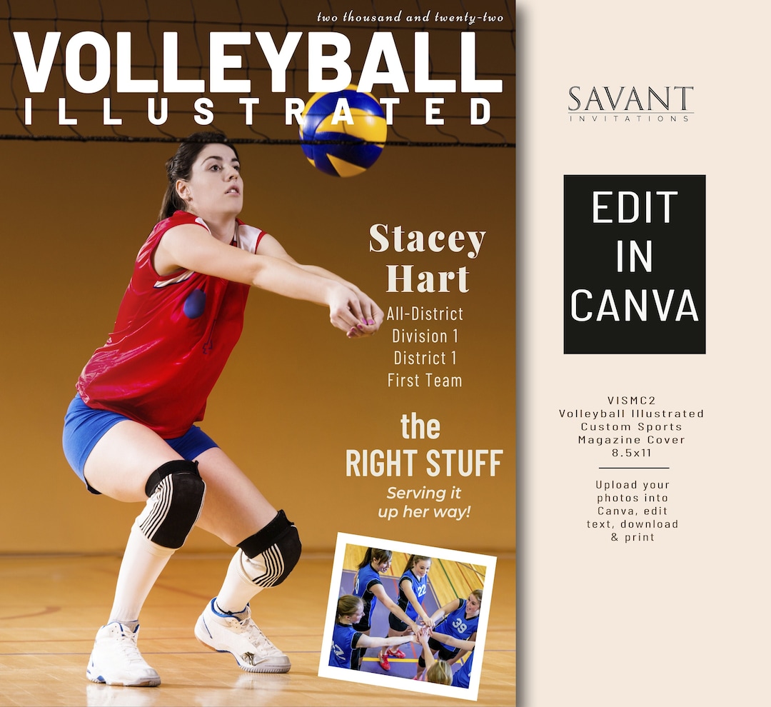 Volleyball Illustrated Magazine Cover Template, Personalized Sports ...