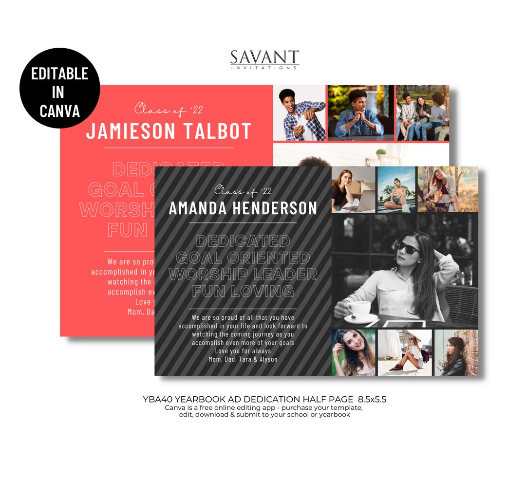 Half Page Graduation Yearbook Dedication Ad Template Editable in Canva ...