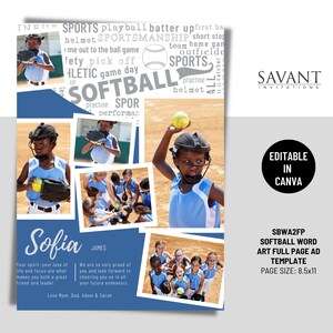Softball Yearbook Ad Template - Full Page, Sports Program Ad, Editable ...