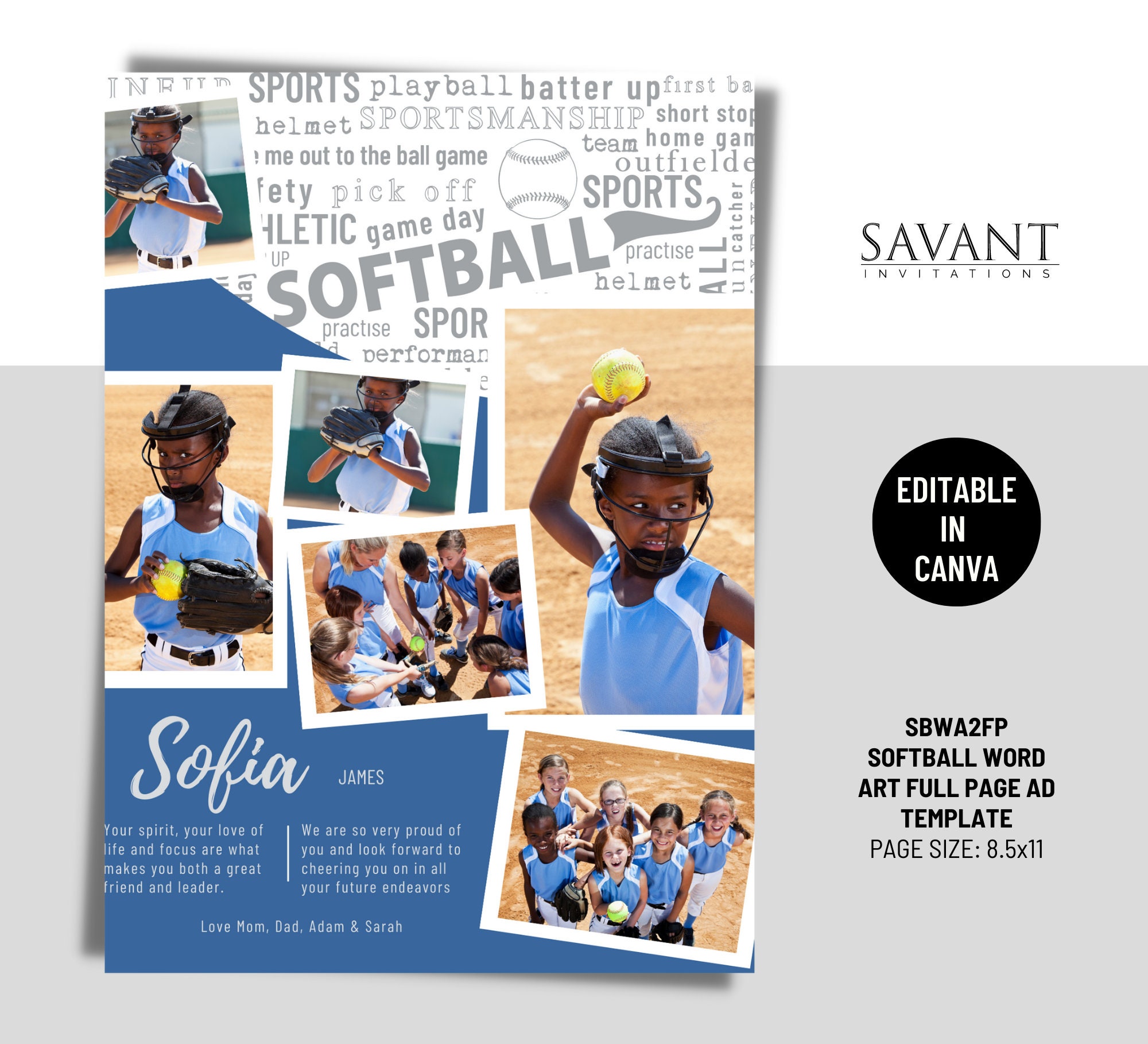 Softball Yearbook Ad Template Full Page Sports Program Ad - Etsy