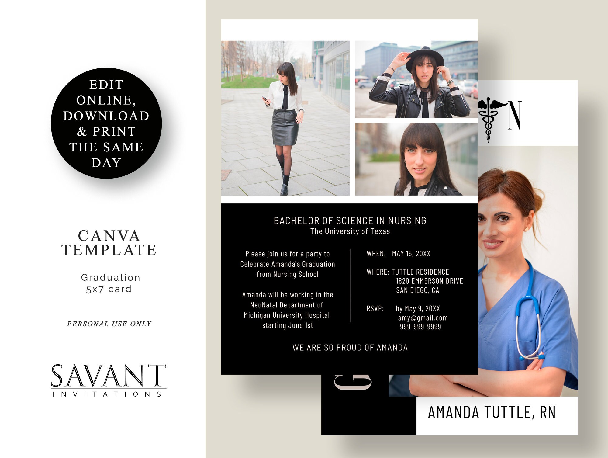 Nurse Graduation Card Template Graduation Invitation - Etsy