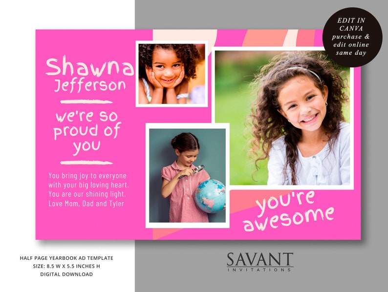 Bold Bright Yearbook Ad for Elementary Middle School Half - Etsy