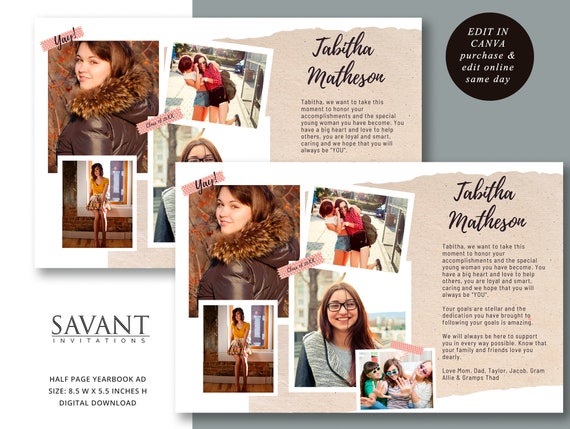 Yearbook Ad Template Half Page Graduation Ad Canva Template - Etsy