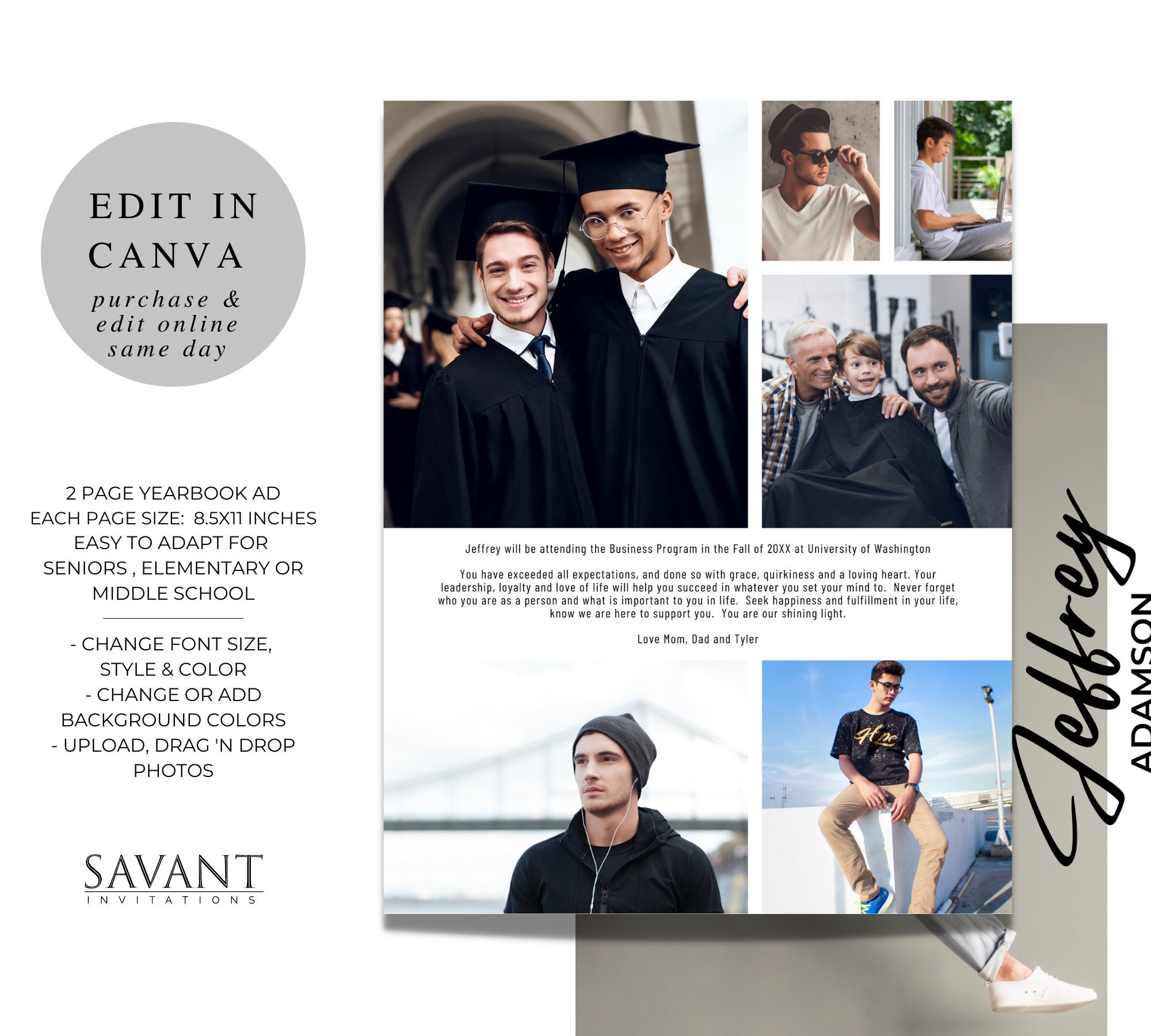 Editable Graduation Yearbook Ad Template 2 Page Canva - Etsy