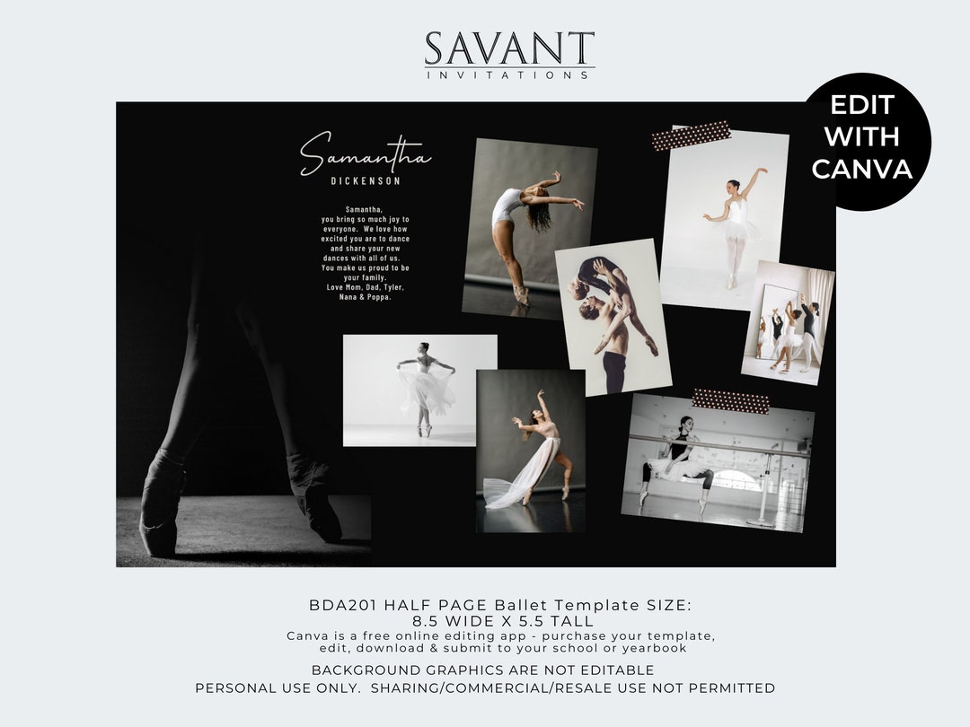 Half Page Dance Recital Program Ad Template, Ballet, Elegant Editable 8 ...