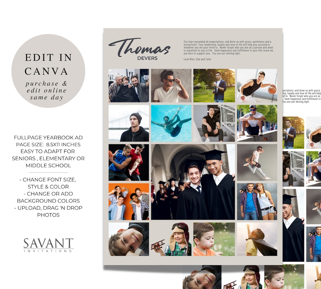 Yearbook Tribute Ad Photo Collage, Printable, Edit Online Same Day in ...