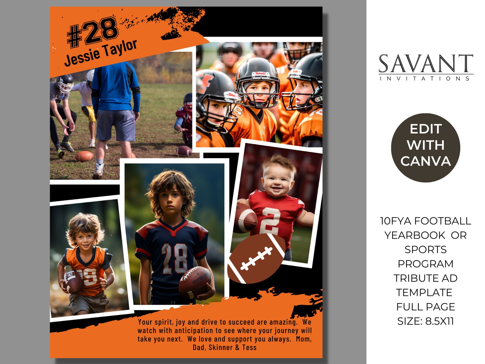 Senior YEARBOOK Football Ad or SPORTS PROGRAM Full Page Tribute ...