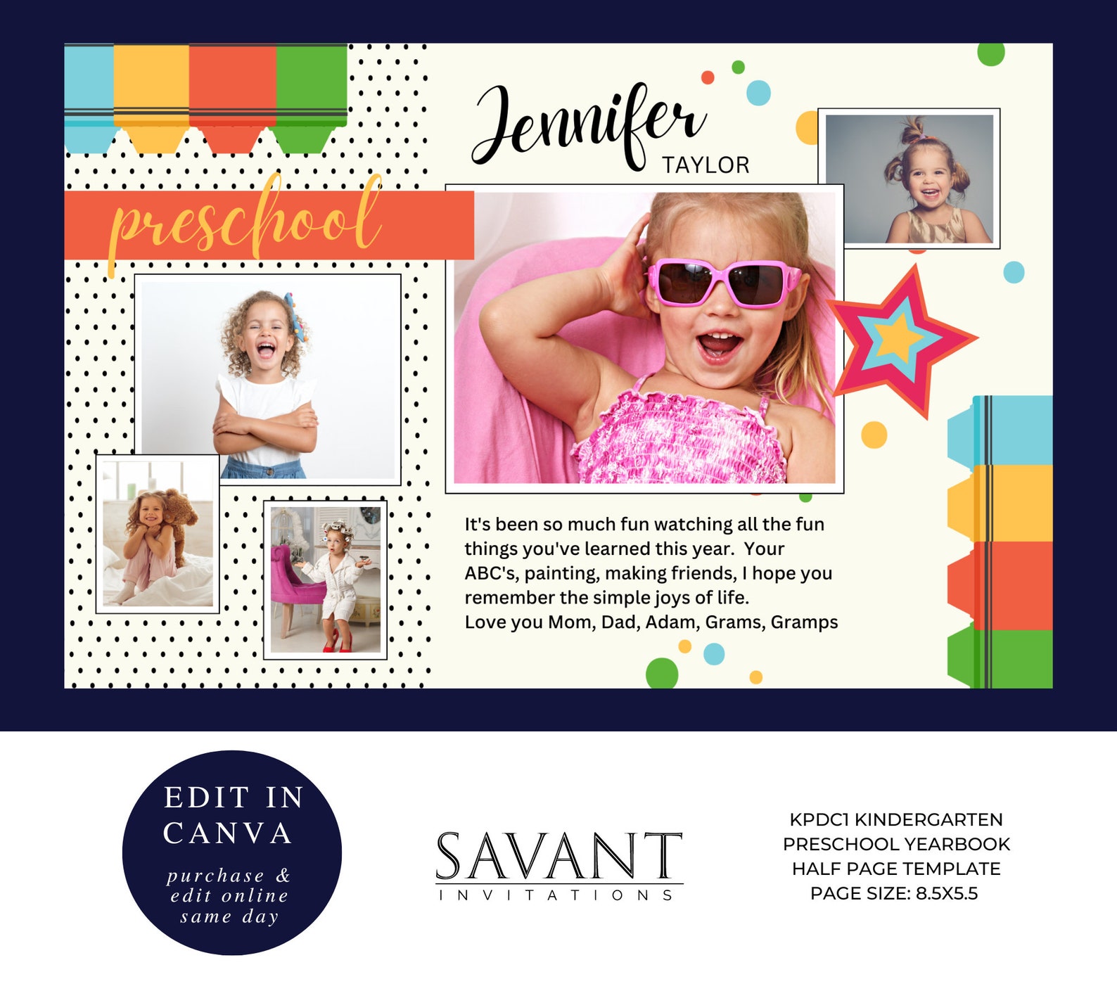 New! Kindergarten Preschool Yearbook Ad Tribute Template - Preschool ...