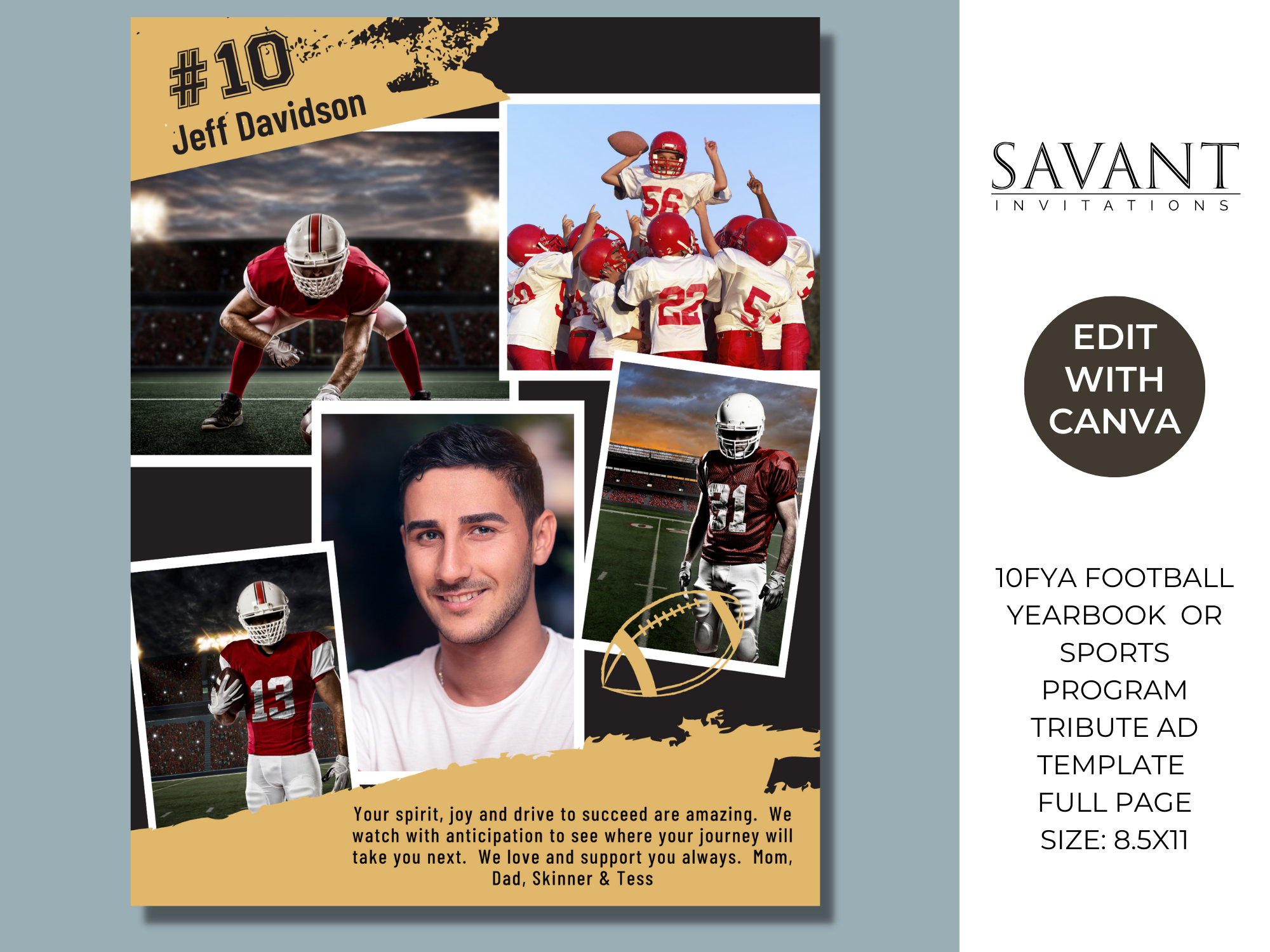 Senior YEARBOOK Football Ad or SPORTS PROGRAM Full Page Tribute ...