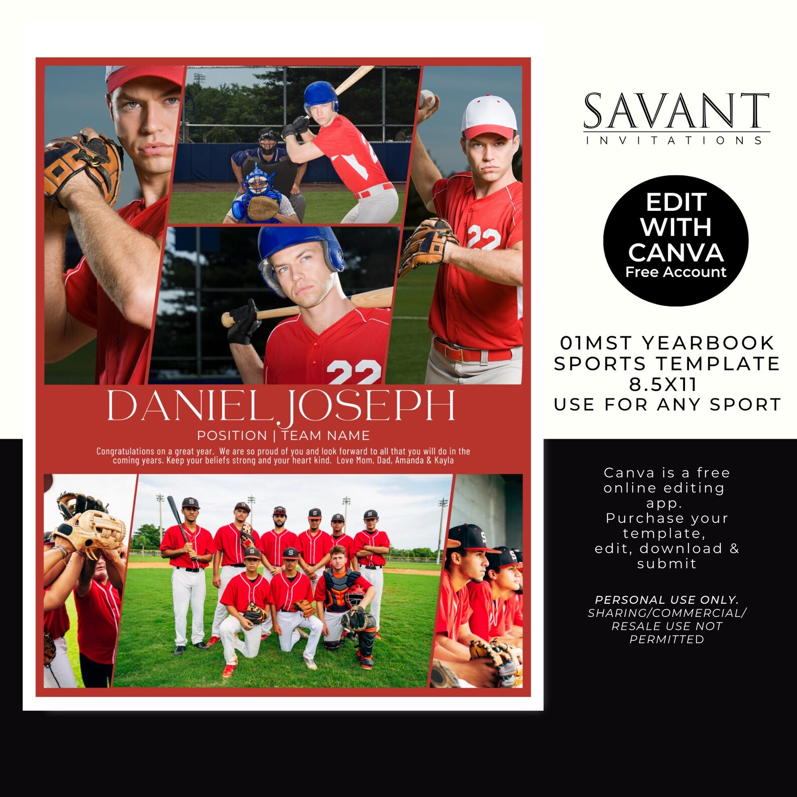 Full Page Yearbook Grad or Sports Ad Program Dedication Template ...
