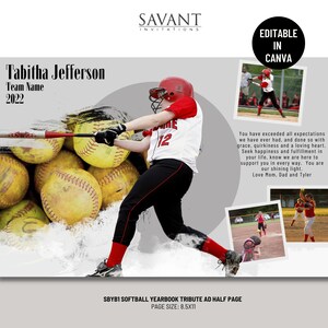 Softball Ad Template, Yearbook or Sports Program Tribute Half Page ...