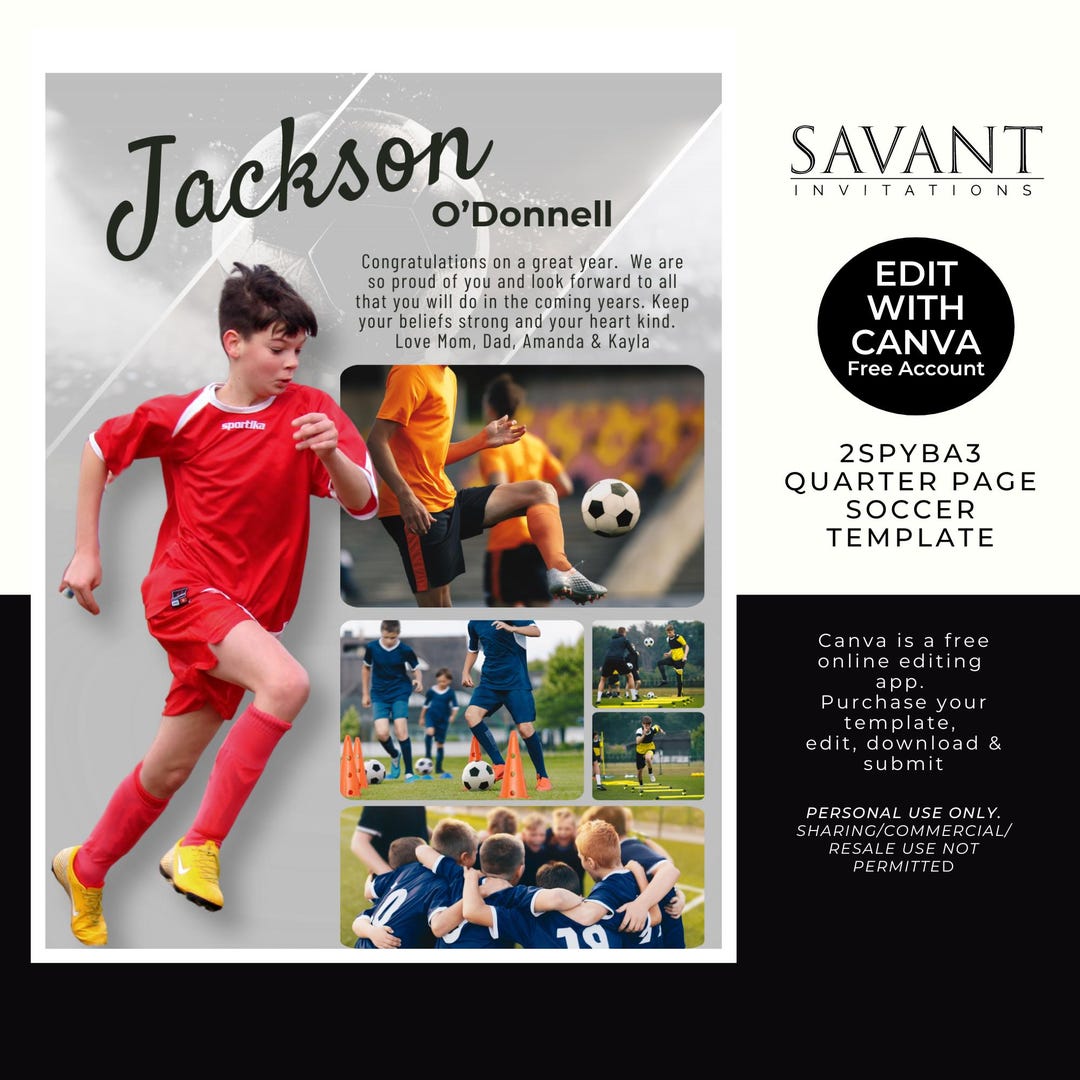 Yearbook Quarter Page Soccer Template - Graduation Tribute Ad Page ...