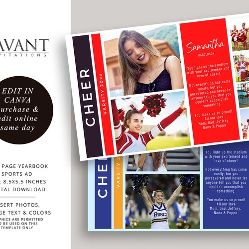 Full Page CHEER Yearbook or Sports Program Ad Template - Etsy