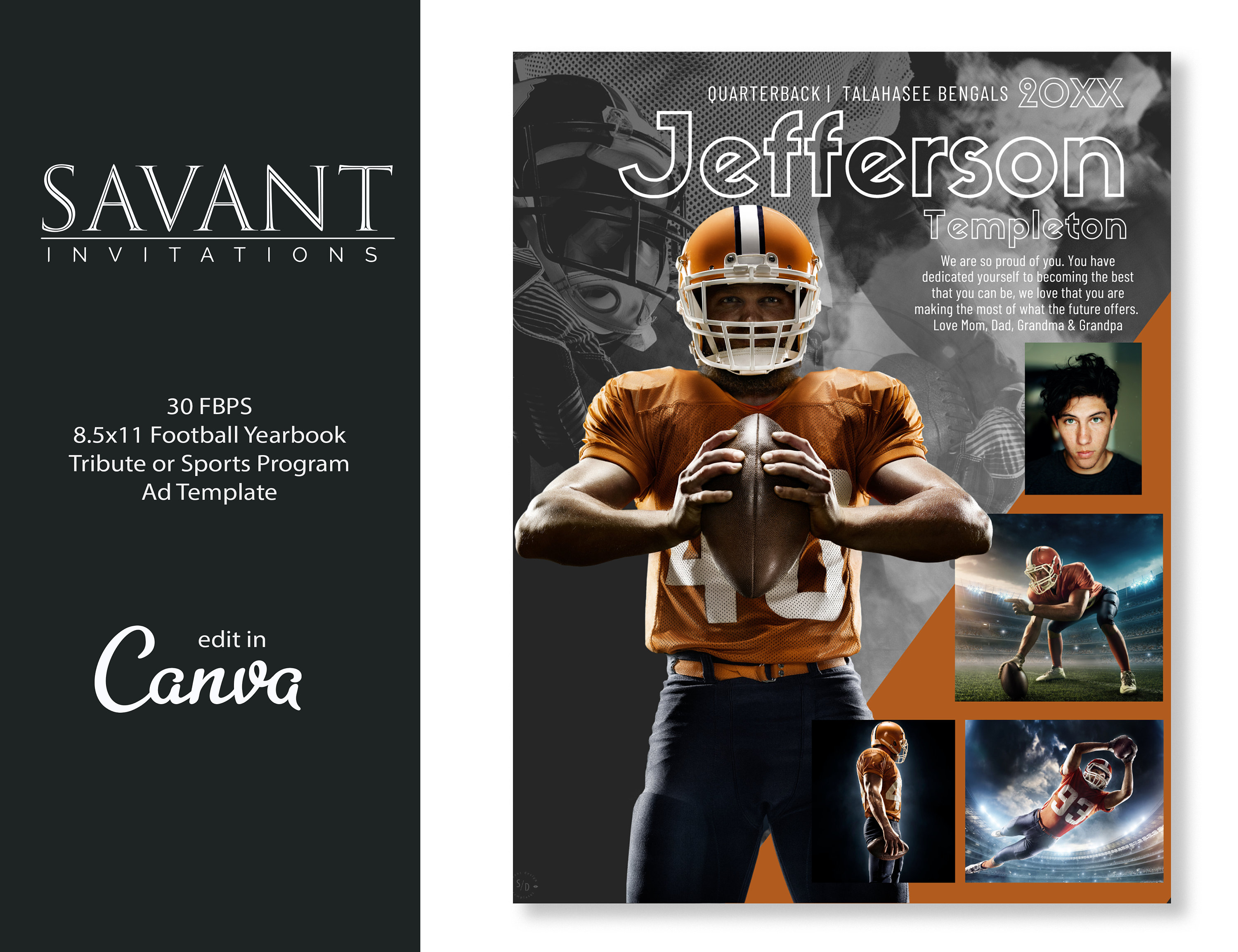 Full Page Football Yearbook or Sports Program Tribute Ad Plus 16x20 ...