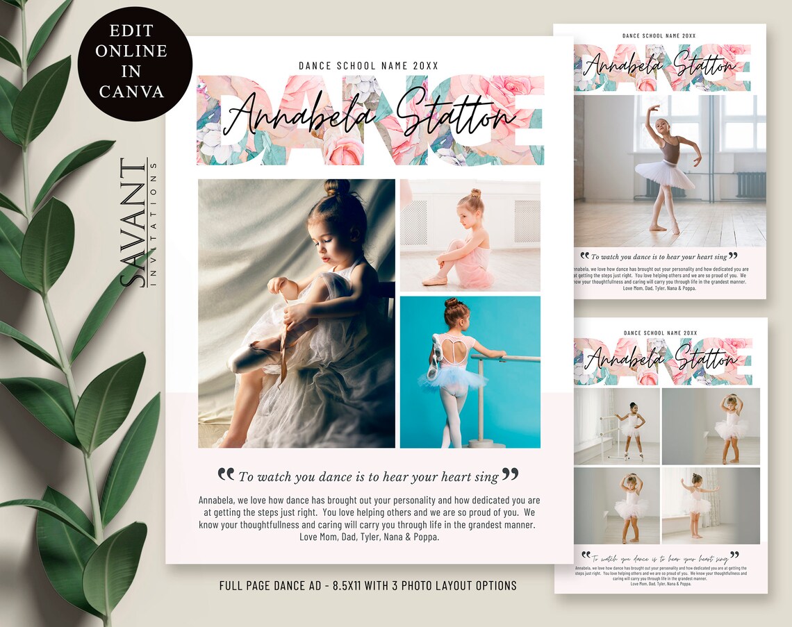 Full Page Dance Recital Ad, Dance Recital Program Ad, Canva Template ...
