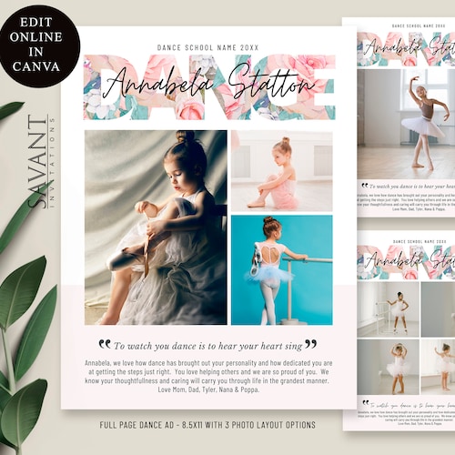 Full Page Dance Recital Program Ad Canva Template - Etsy