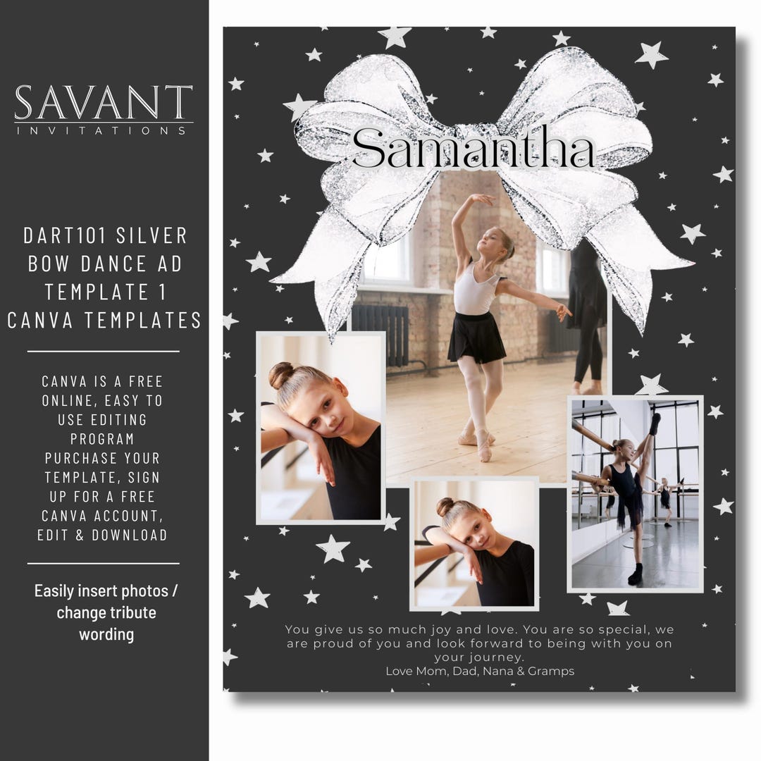 NEW! Silver Bow Coquette Dance Recital Ad Template - Under the Stars ...