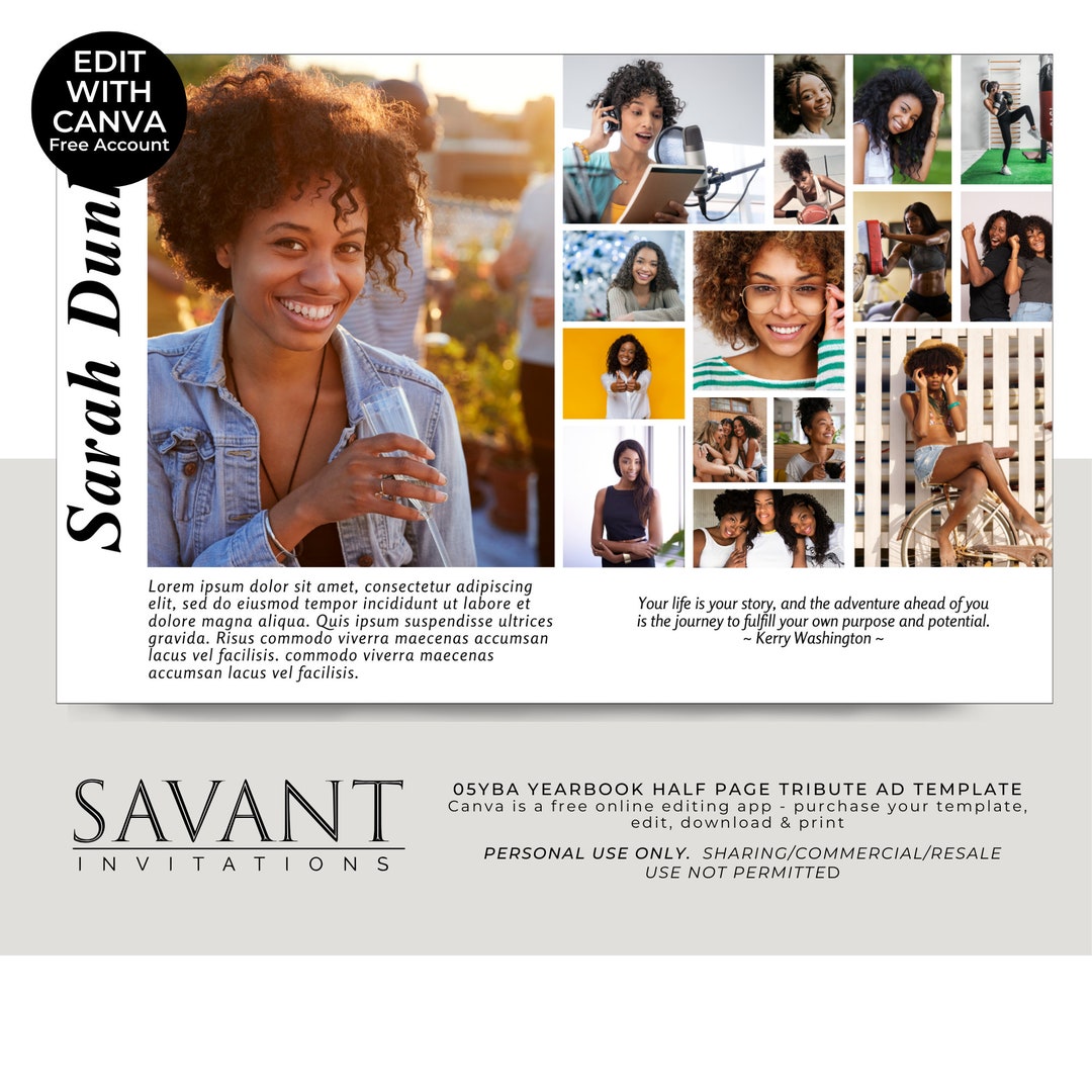 Senior Yearbook Ad Template Half Page - High School Yearbook Graduation ...